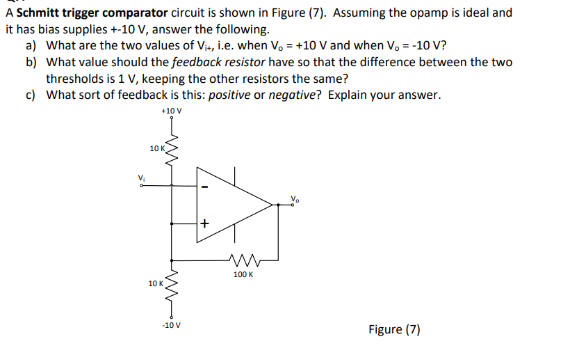 Solved A Schmitt trigger comparator circuit is shown in | Chegg.com