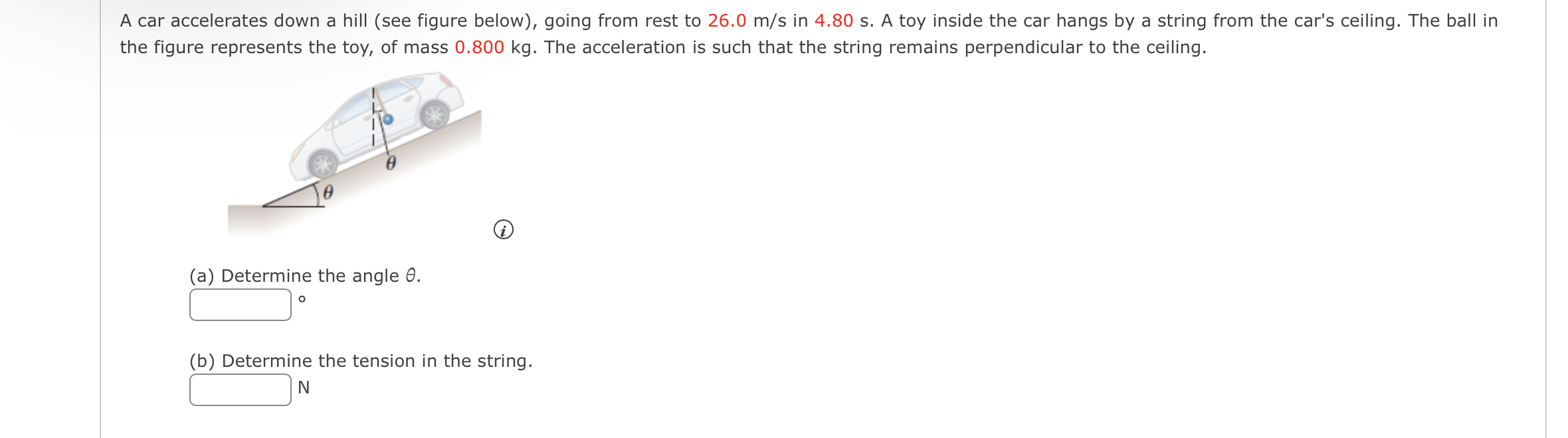 Solved A car accelerates down a hill (see figure below), | Chegg.com