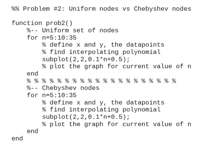 Solved Problem 2 : Uniform Nodes vs Chebyshev Nodes For this | Chegg.com
