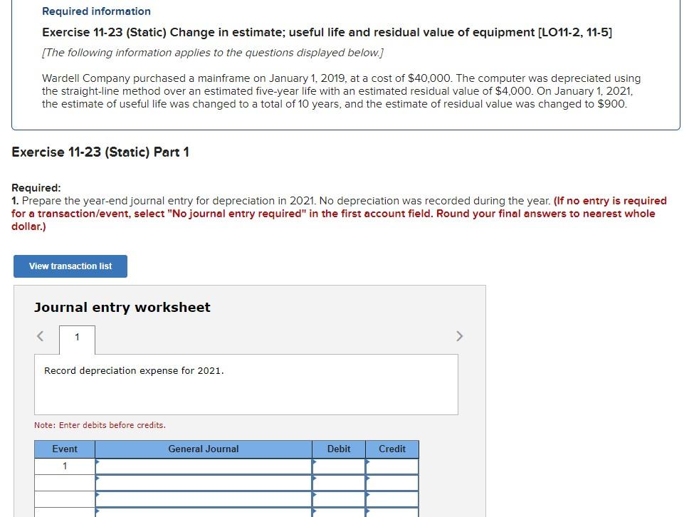 Solved Required information Exercise 11-23 (Static) Change | Chegg.com