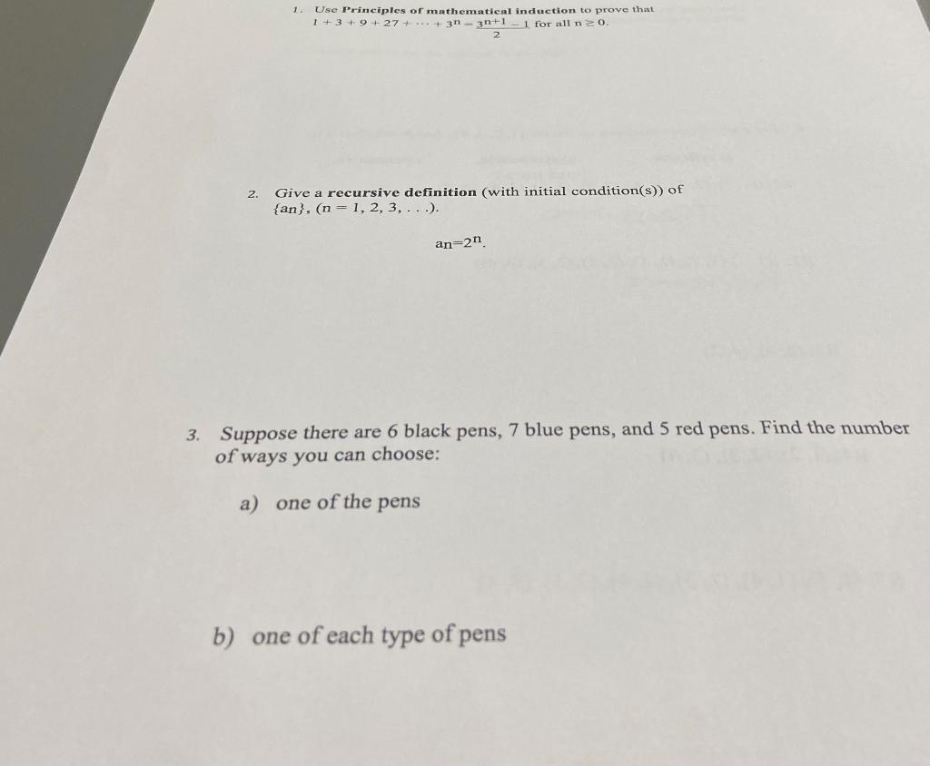 Solved 1 Use Principles of mathematical induction to prove | Chegg.com