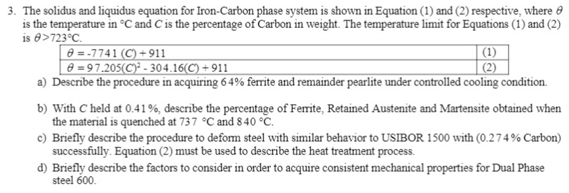 3. The solidus and liquidus equation for Iron-Carbon | Chegg.com