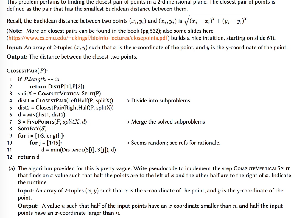 his problem pertains to finding the closest pair of | Chegg.com