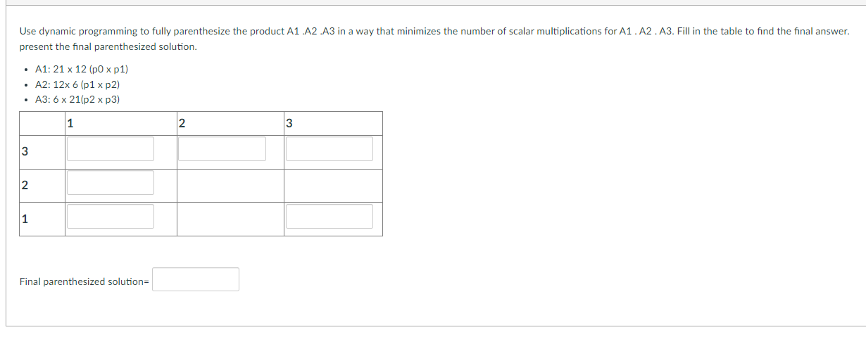 Solved Use dynamic programming to fully parenthesize the | Chegg.com