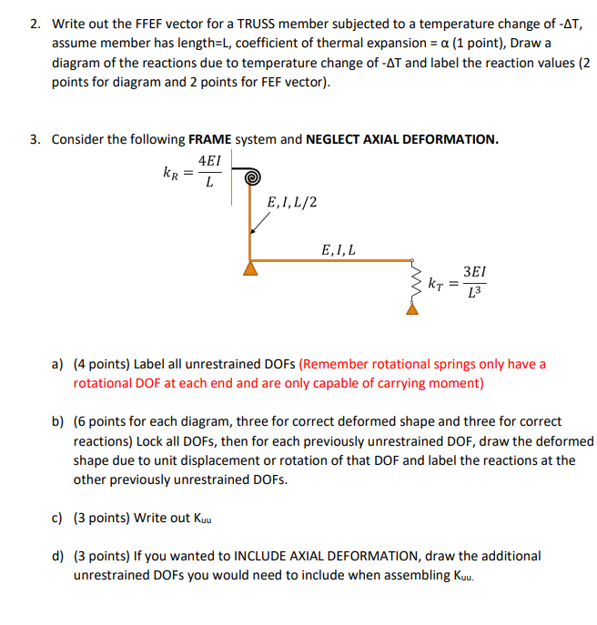 Write out the FFEF vector for a TRUSS member | Chegg.com