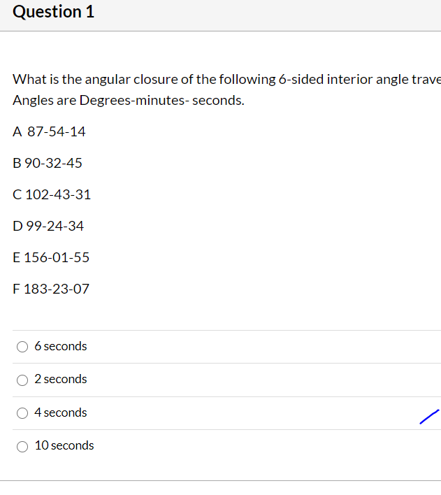 Solved Question 1 What is the angular closure of the | Chegg.com