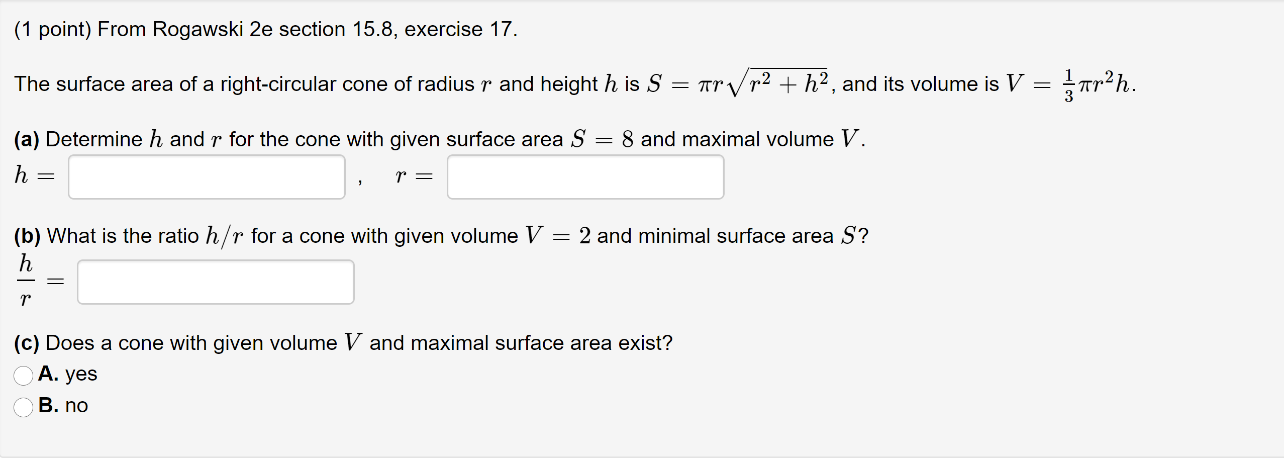 Solved (1 point) From Rogawski 2e section 15.8, exercise 17. | Chegg.com