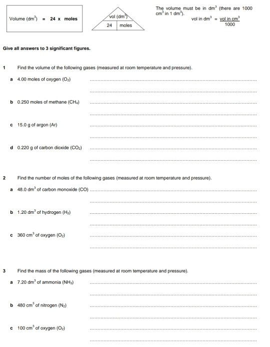 Solved voldm Volume (dm) - 24 x moles The volume must be in | Chegg.com