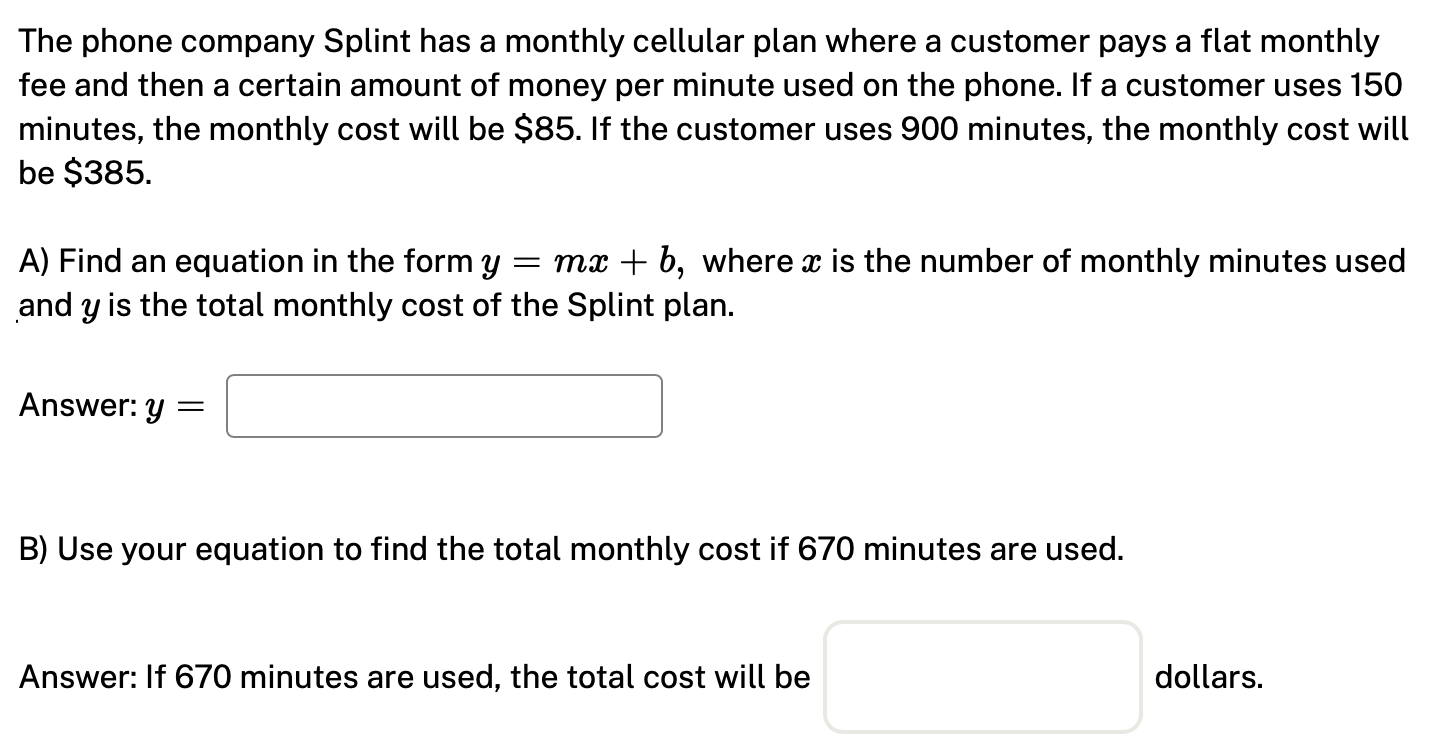 Solved The phone company Splint has a monthly cellular plan | Chegg.com