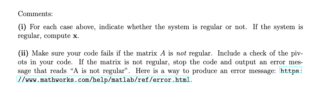 Write a MATLAB code that solves Ax = b where A is an | Chegg.com
