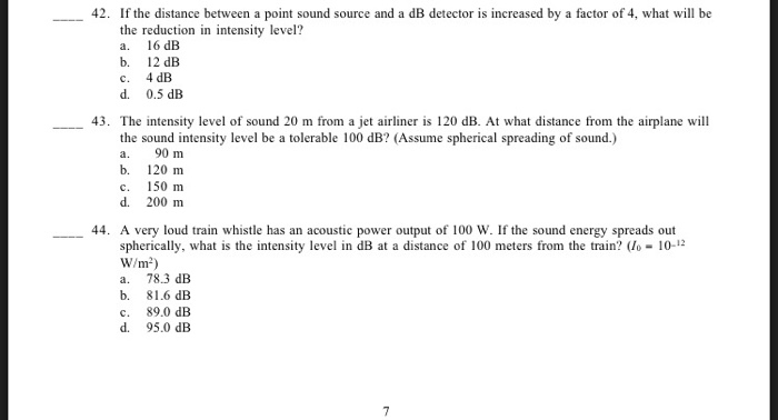 Solved 42. If the distance between a point sound source and | Chegg.com