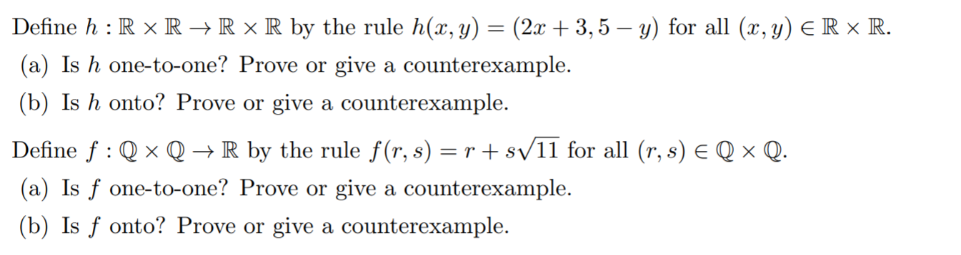 Solved Define h : R XR + RxR by the rule h(x, y) (2x + 3,5 – | Chegg.com