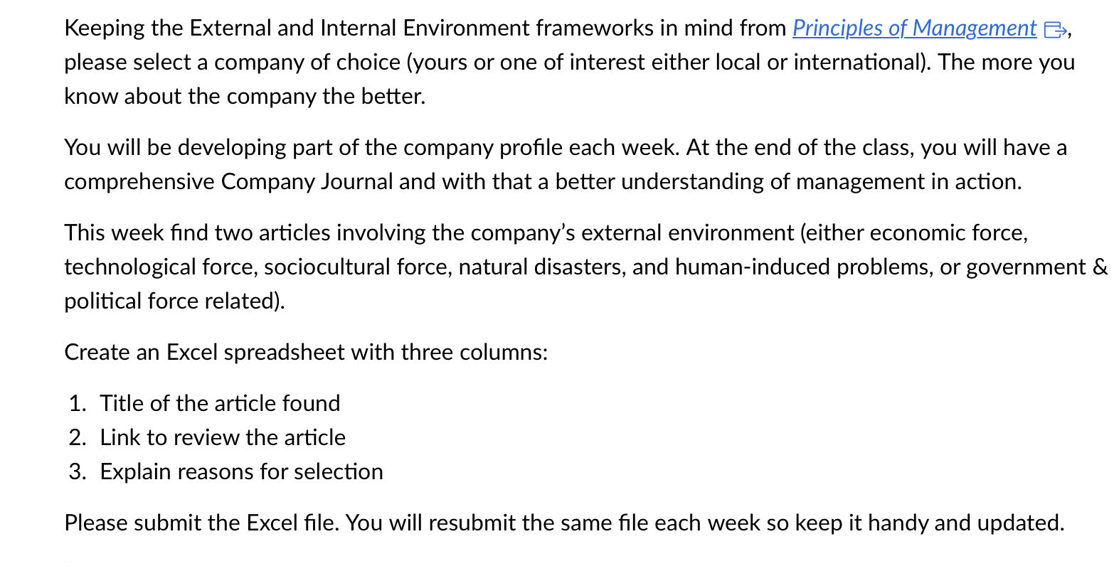 Solved Keeping the External and Internal Environment | Chegg.com