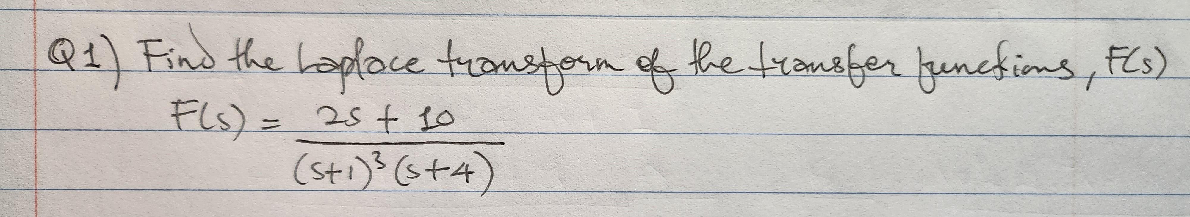 Solved Q1) Find the Laplace transform of the transfer | Chegg.com