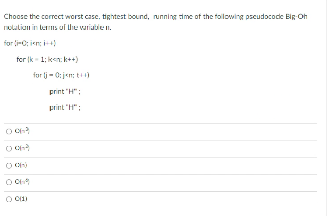 Solved Choose the correct worst case, tightest bound, | Chegg.com