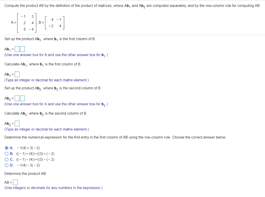Solved Compute the product AB by the definition of the | Chegg.com