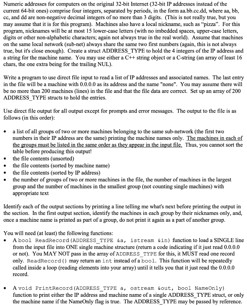 Numeric addresses for computers on the original | Chegg.com