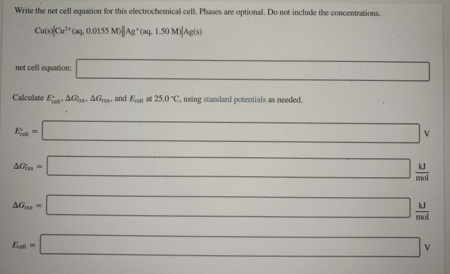 Solved Write the net cell equation for this electrochemical | Chegg.com