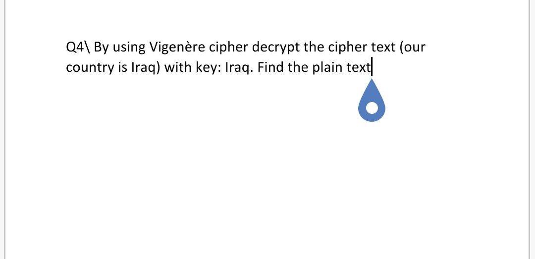 Solved Q4\ By using Vigenère cipher decrypt the cipher text | Chegg.com