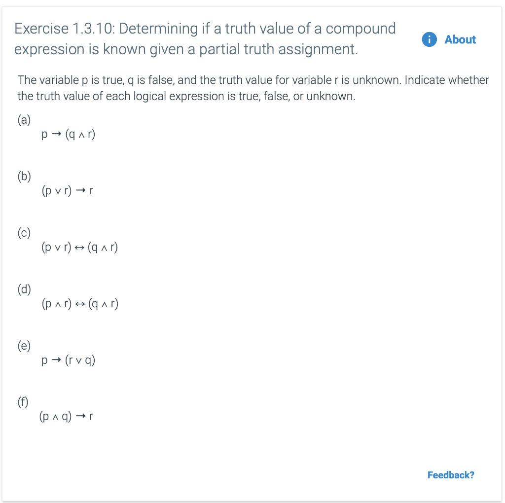 Solved Exercise 1.3.10: Determining if a truth value of a | Chegg.com