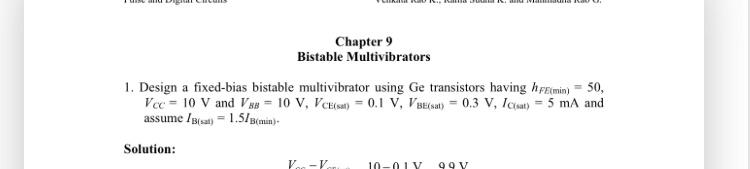 Solved Chapter 9 Bistable Multivibrators 1. Design a | Chegg.com