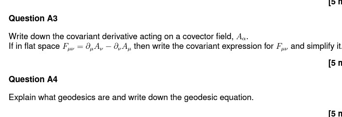 Solved 15. Question A3 Write down the covariant derivative | Chegg.com
