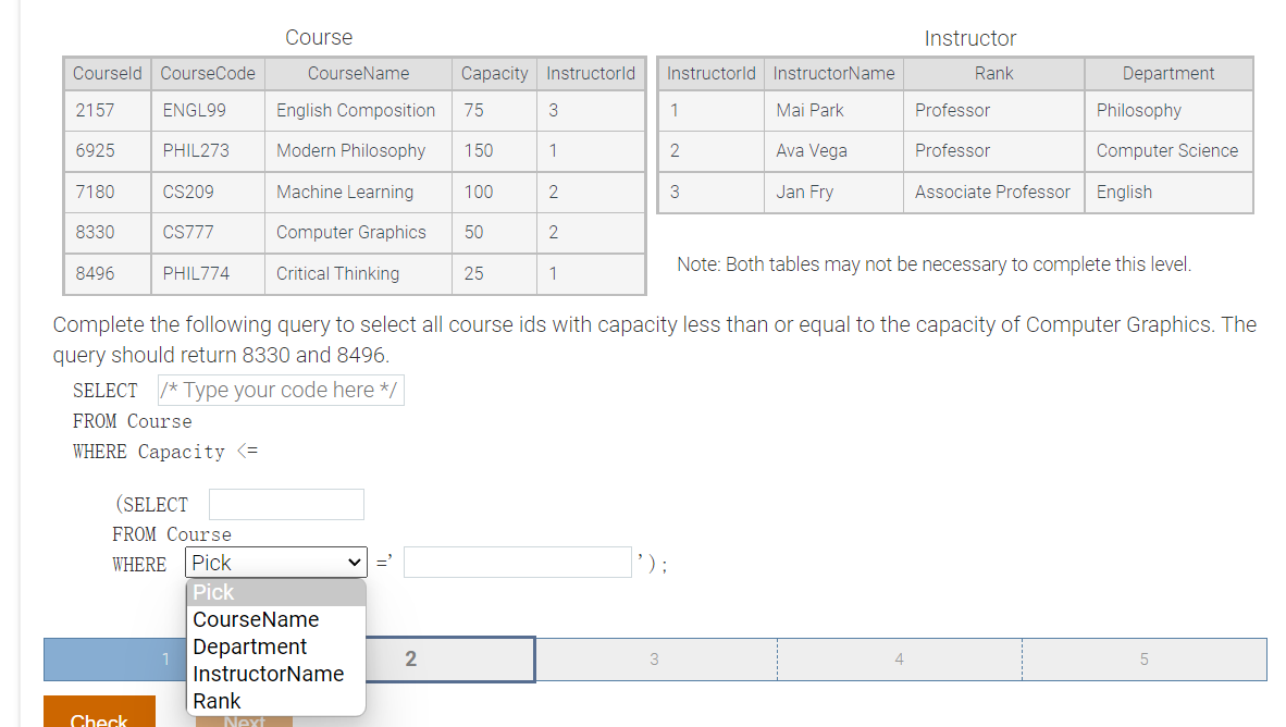 Solved Course Check Courseld CourseCode CourseName Capacity | Chegg.com
