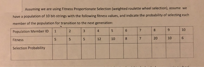 Solved Assuming we are using Fitness Proportionate Selection | Chegg.com