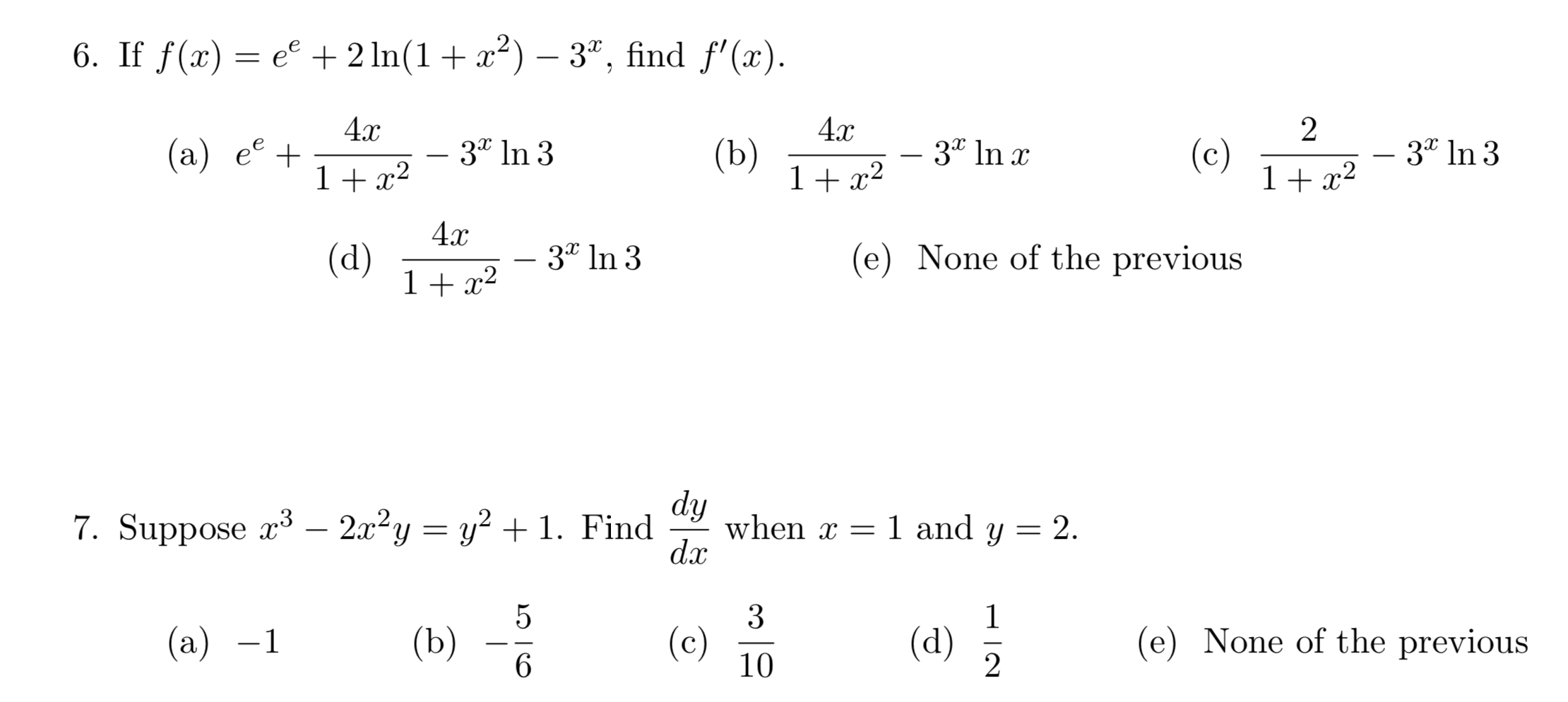 Solved 5. If f(x) = ex+ln x, find f'(x). (a) e*(1+x) (b) | Chegg.com