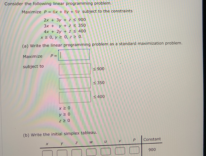 Solved Consider the following linear programming problem. | Chegg.com
