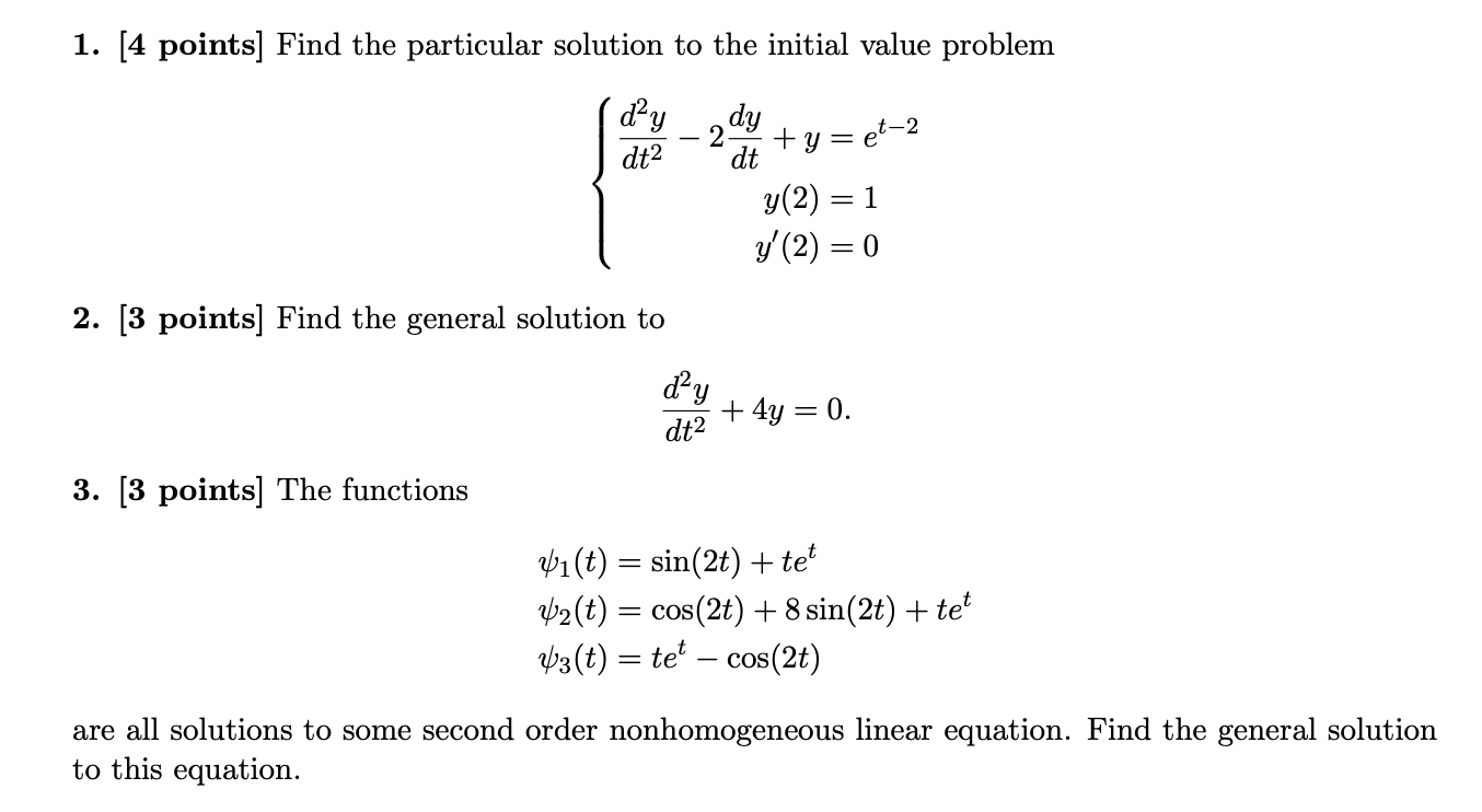 Solved 1. [4 points ] Find the particular solution to the | Chegg.com