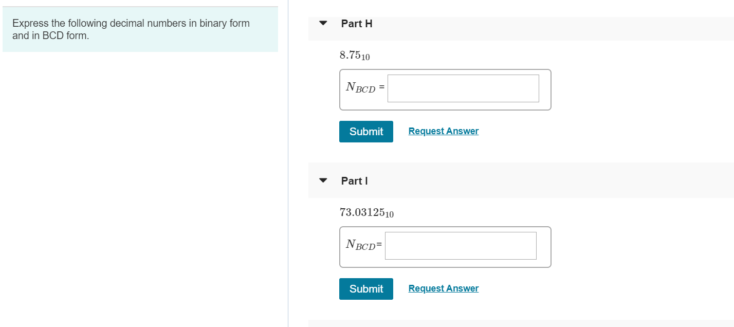Solved Express the following decimal numbers in binary form | Chegg.com