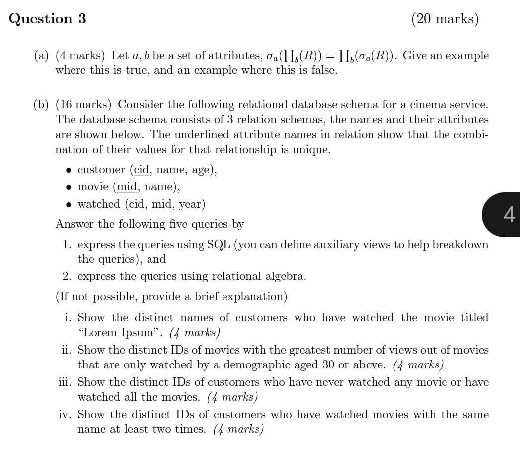Solved Question 3 (20 marks) 0 - (a) (4 marks) Let a,b be a | Chegg.com