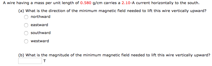 Solved A wire having a mass per unit length of 0.580 g/cm | Chegg.com