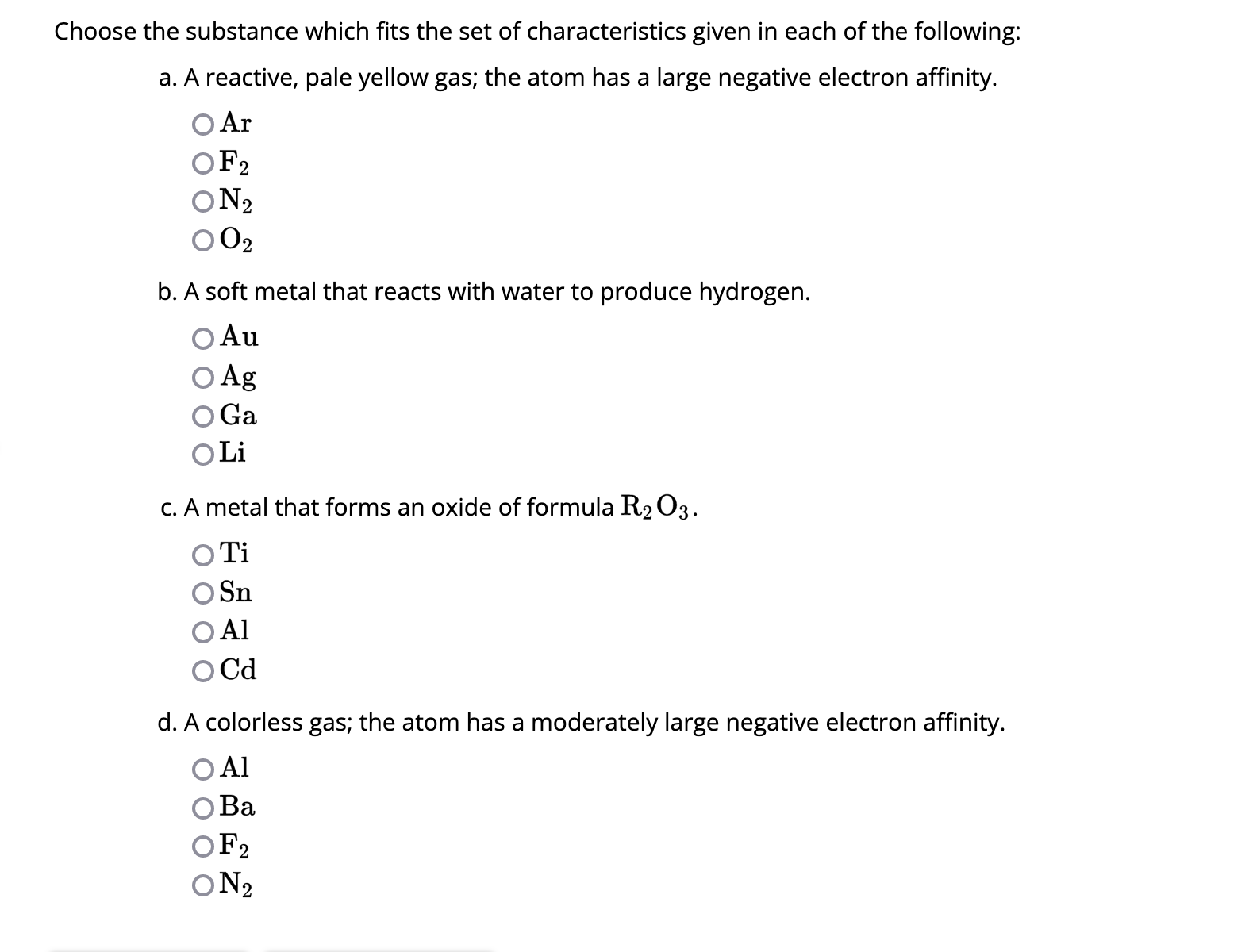 Solved oose the substance which fits the set of | Chegg.com