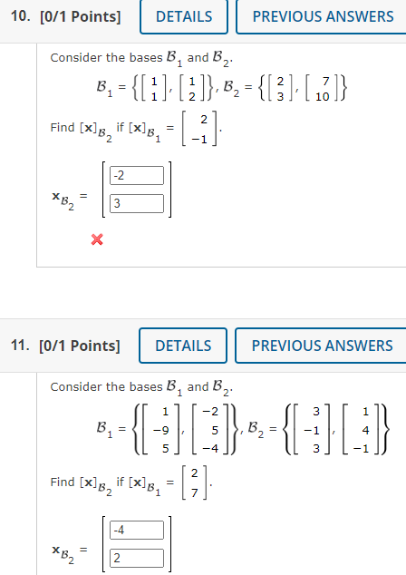 Solved Consider the bases B1 and B2. | Chegg.com
