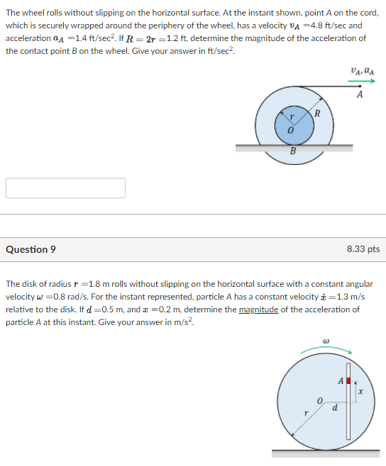 Solved The wheel rolls without slipping on the horizontal | Chegg.com
