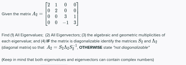 Solved Given the matrix A2 = 2 1 0 2 0 0 0 0 0 07 0 0 3 1 -1 | Chegg.com