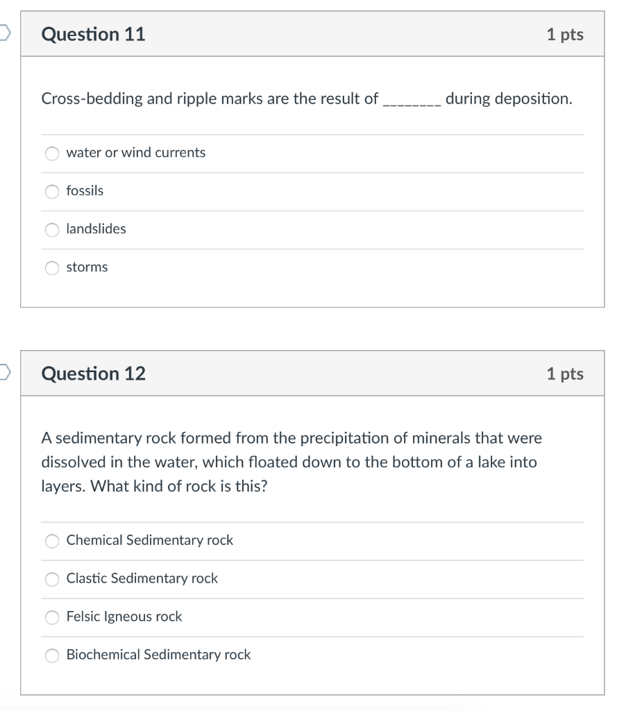 Solved > Question 11 1 pts Cross-bedding and ripple marks | Chegg.com