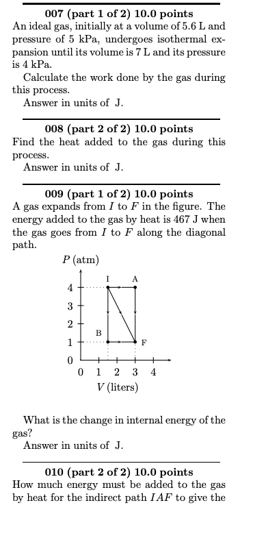 Solved 007 (part 1 of 2 ) 10.0 points An ideal gas, | Chegg.com