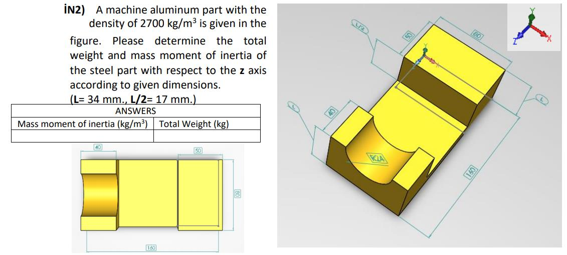 Solved İN2) A machine aluminum part with the density of | Chegg.com