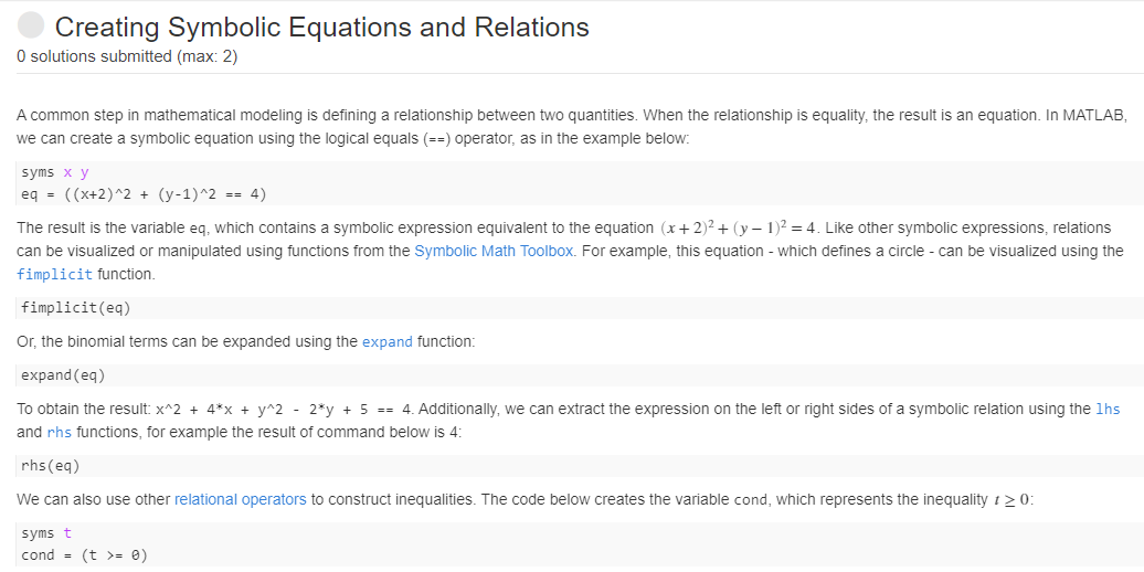 Solved Creating Symbolic Equations and Relations O solutions | Chegg.com