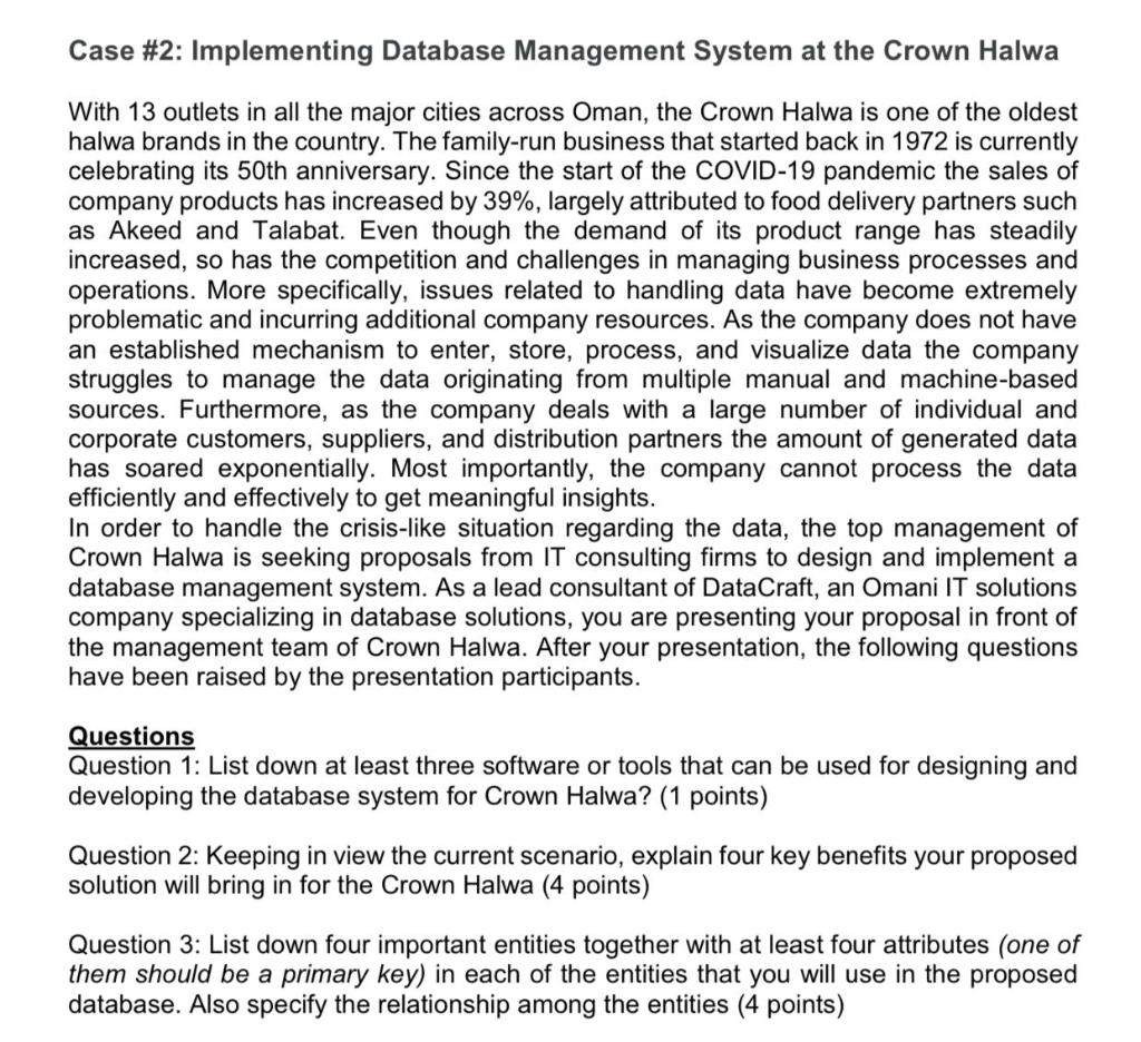 Solved Case #2: Implementing Database Management System at | Chegg.com