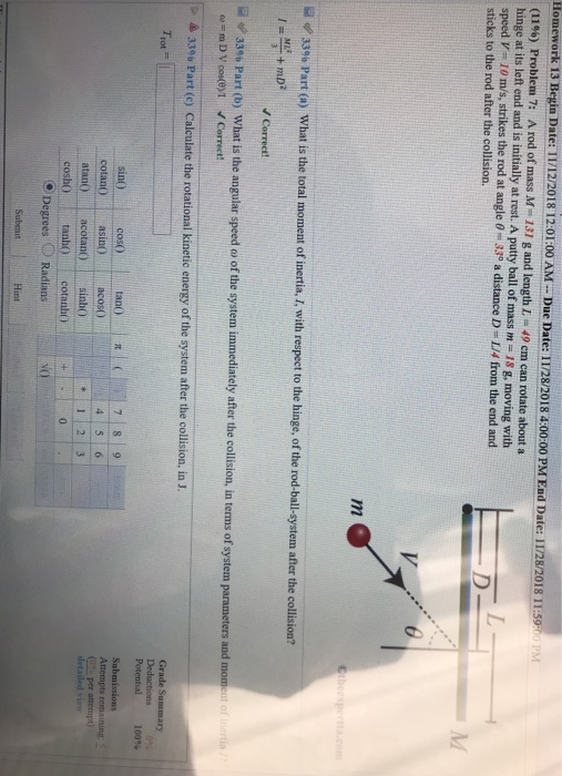 Solved mework 13 Begin Date (11%) Problem 7: A rod of mass | Chegg.com Solved mework 13 Begin Date (11%) Problem 7: A rod of mass | Chegg.com