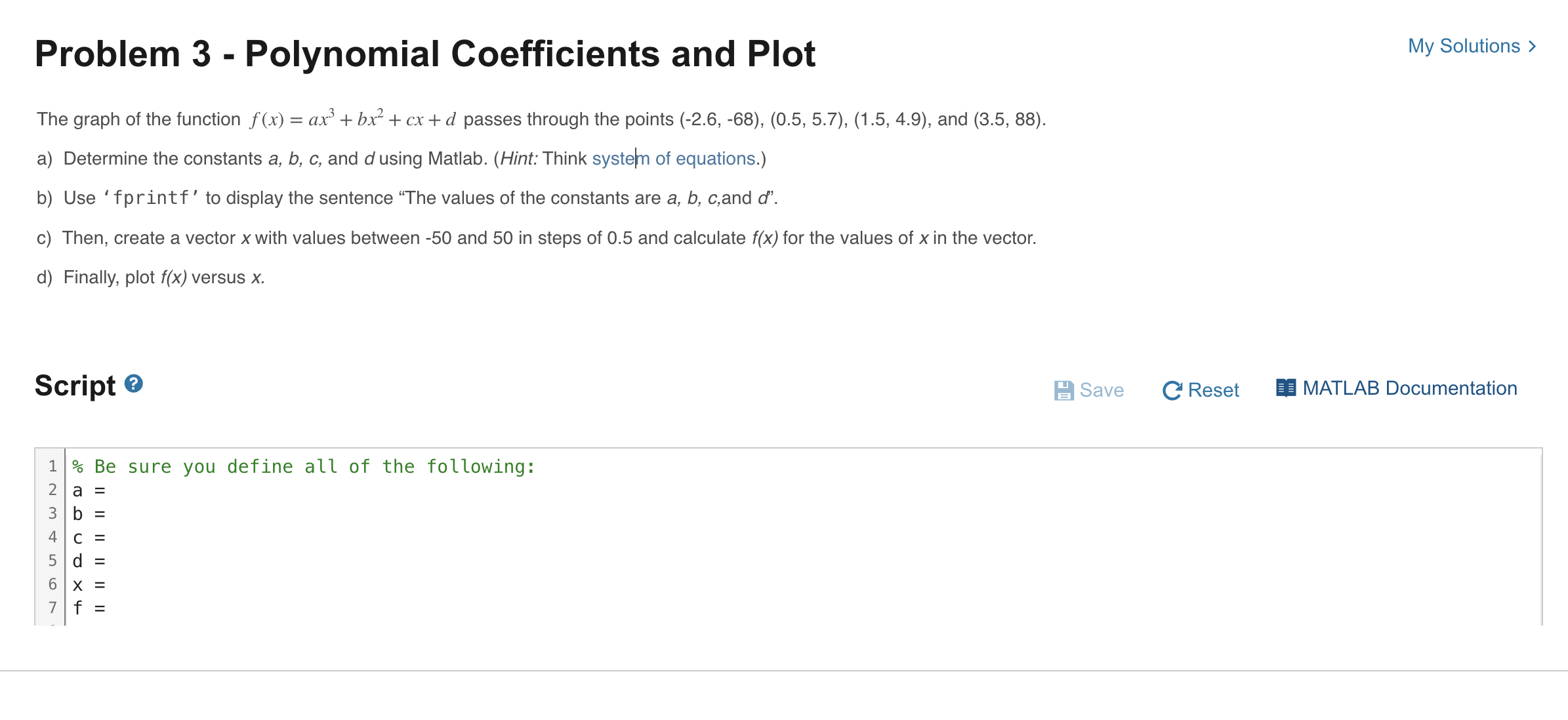 Solved Problem 3 - Polynomial Coefficients and Plot The | Chegg.com