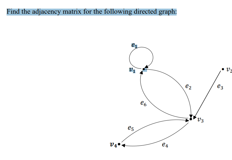 Solved Find the adjacency matrix for the following directed | Chegg.com