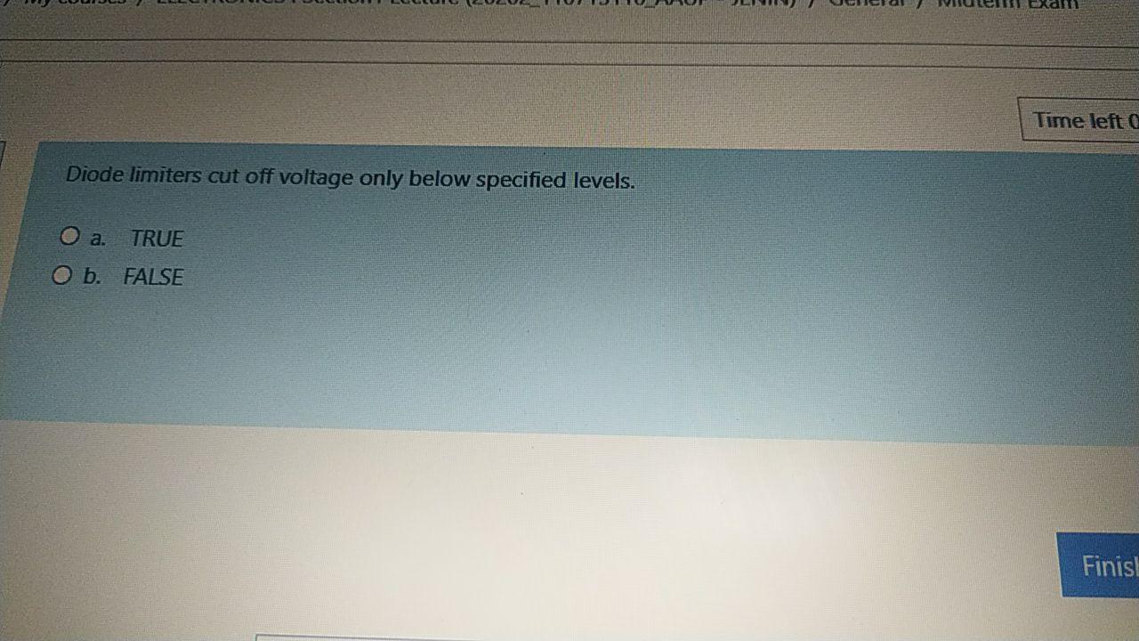 Solved Time left Diode limiters cut off voltage only below | Chegg.com