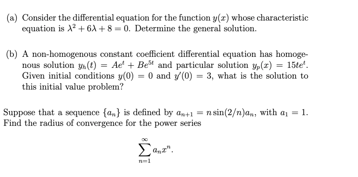 Solved (a) Consider the differential equation for the | Chegg.com