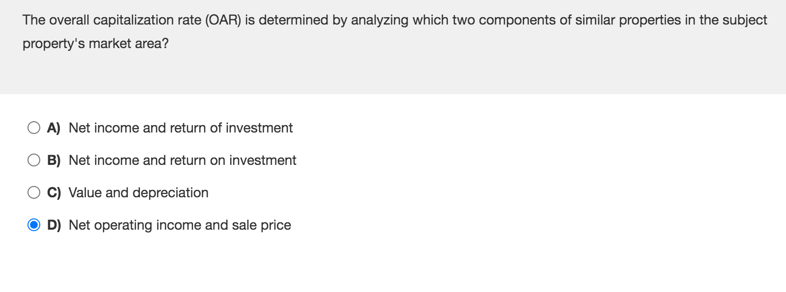 Solved The overall capitalization rate (OAR) is determined | Chegg.com