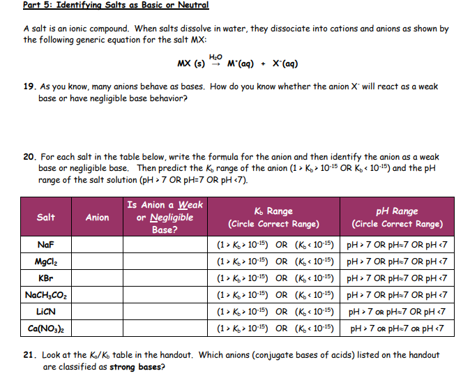 Solved Part 5: Identifying Salts as Basic or Neutral A salt | Chegg.com